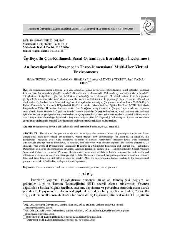 (PDF) Üç-boyutlu çok-kullanıcılı sanal ortamlarda buradalığın ...