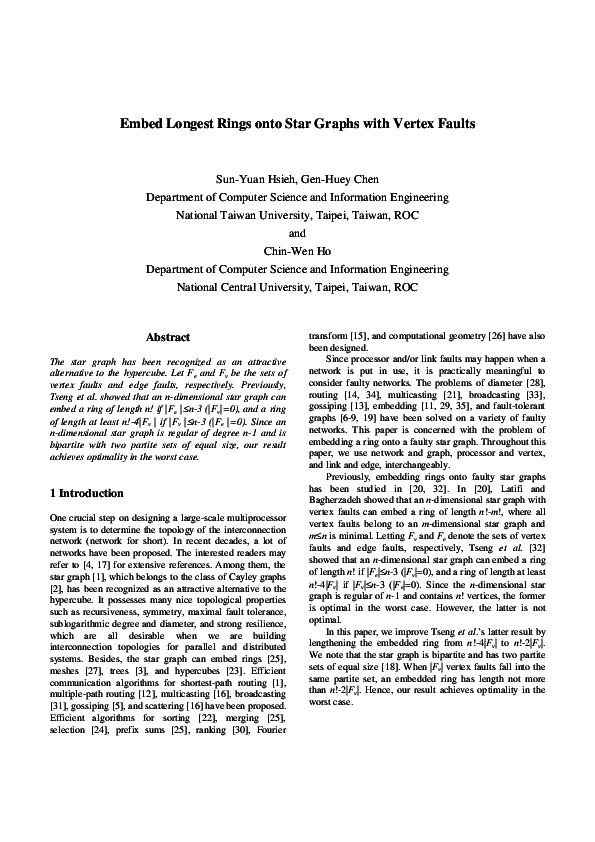 (PDF) Embed longest rings onto star graphs with vertex faults