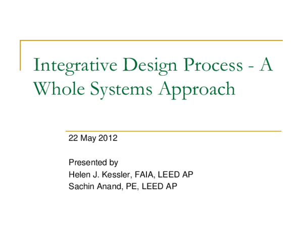 (PDF) Integrative Design Process -A Whole Systems Approach
