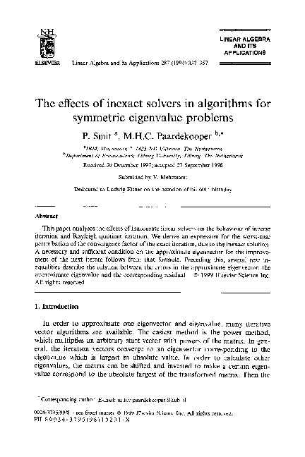 (PDF) The effects of inexact solvers in algorithms for symmetric eigenvalue problems