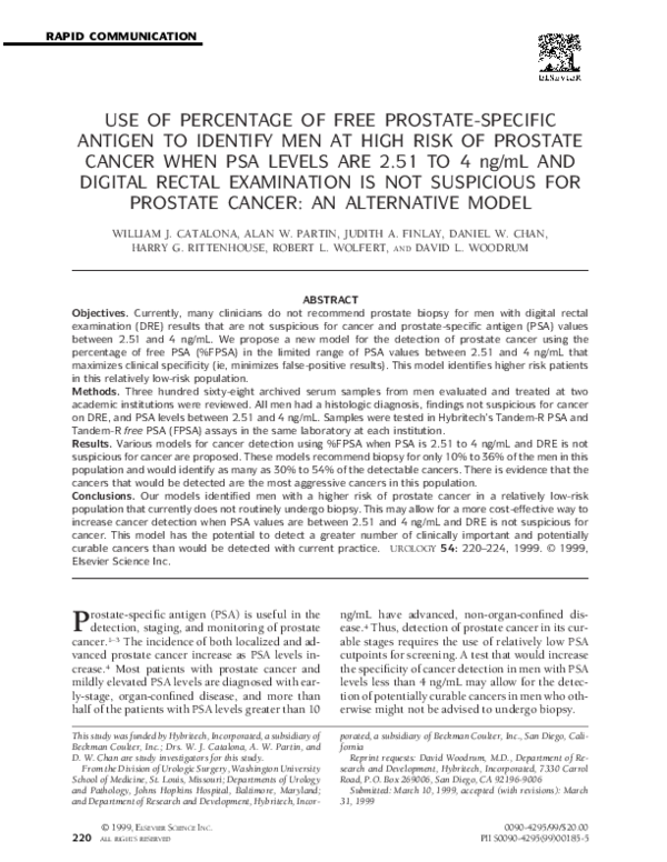 (PDF) Use of the Percentage of Free Prostate-Specific Antigen to ...