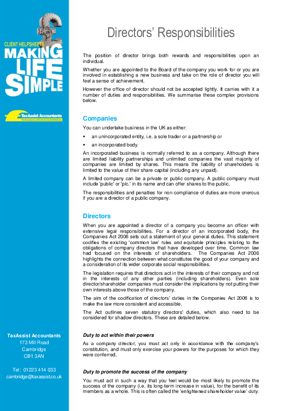 (PDF) Directors' Responsibilities