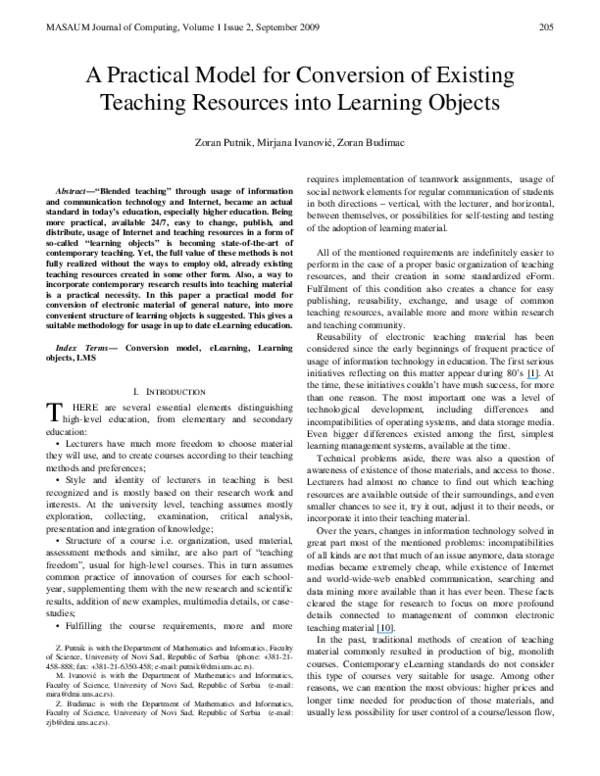 (PDF) A Practical Model for Conversion of Existing Teaching Resources ...
