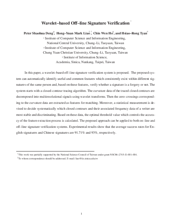 Pdf Wavelet Based Off Line Signature Verification