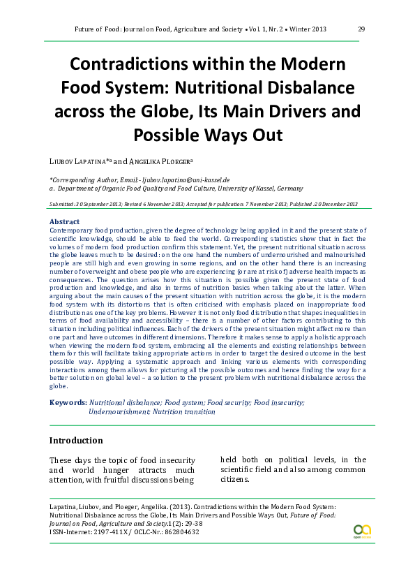 (PDF) Contradictions within the Modern Food System: Nutritional ...
