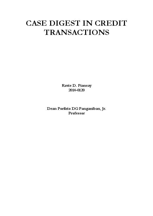 (PDF) CASE DIGEST IN CREDIT TRANSACTIONS