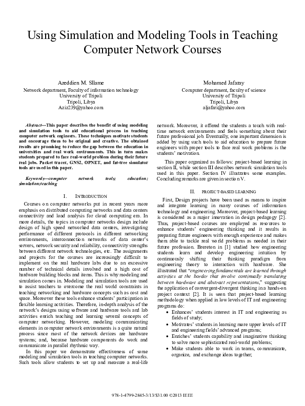 Pdf Using Simulation And Modeling Tools In Teaching Computer Network Courses