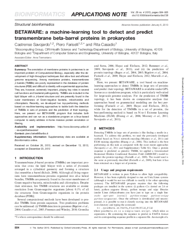 (PDF) BETAWARE: a machine-learning tool to detect and predict ...