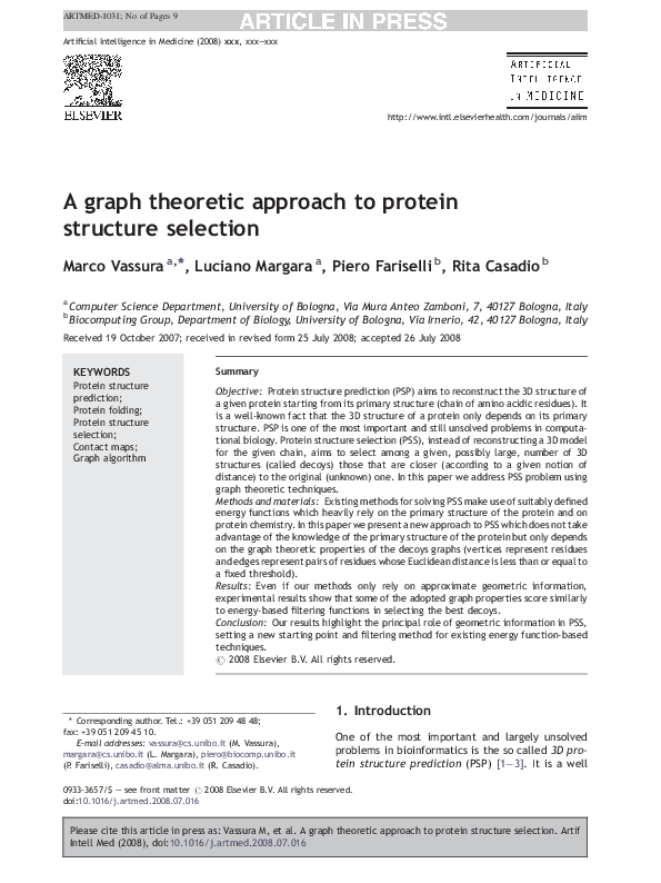 (PDF) A graph theoretic approach to protein structure selection