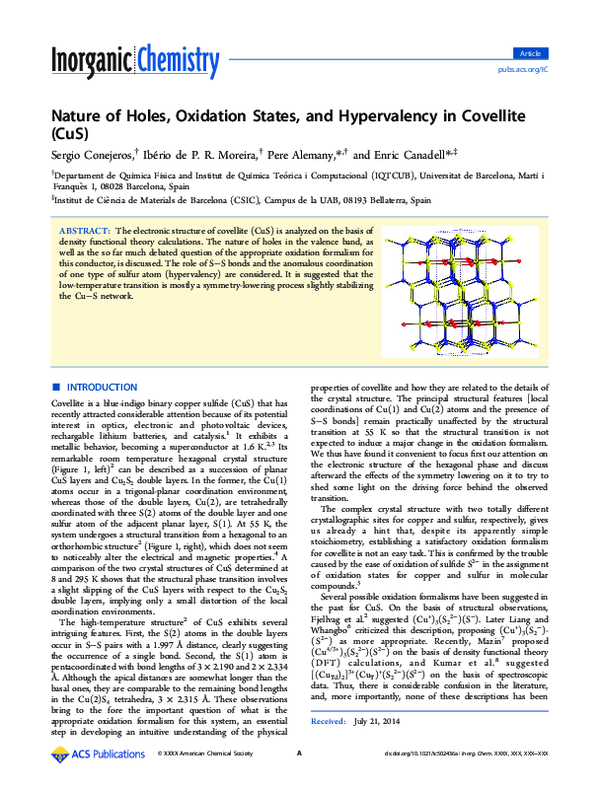 (PDF) Nature of Holes, Oxidation States, and Hypervalency in Covellite ...
