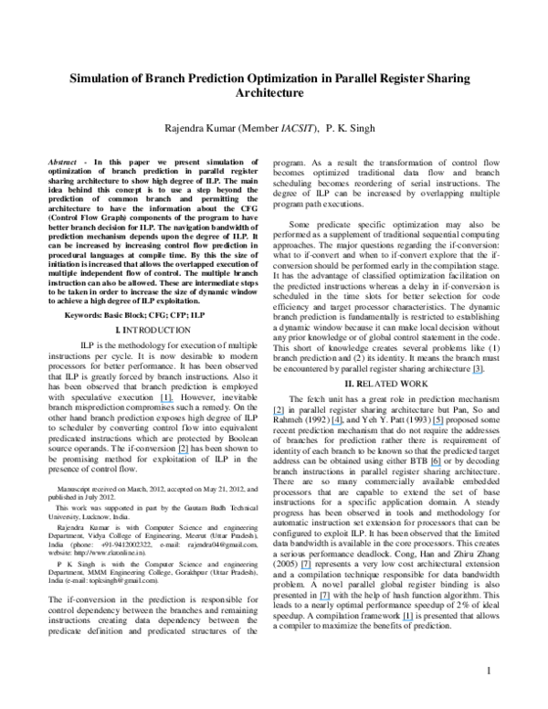 (PDF) Simulation of Branch Prediction Optimization in ParallelRegister Sharing Architecture