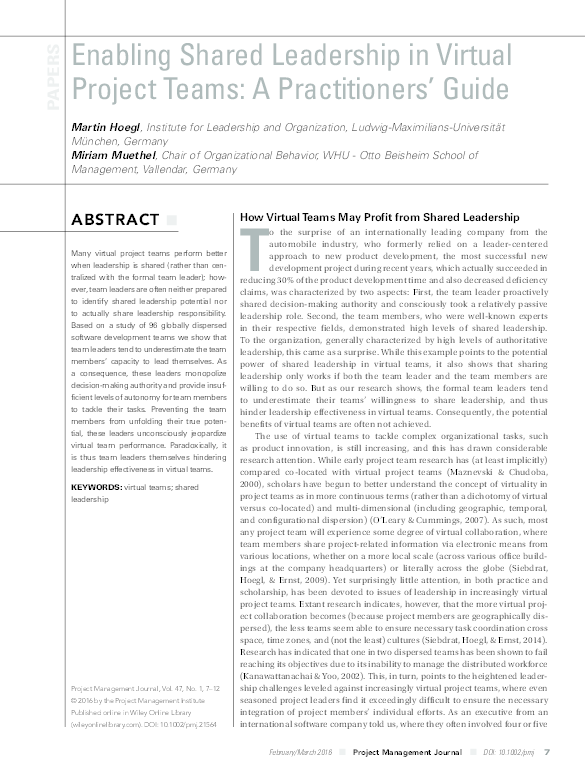 (PDF) Enabling Shared Leadership in Virtual Project Teams: A ...