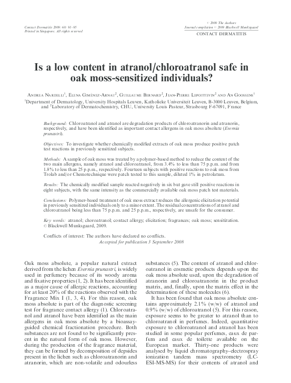 (PDF) Is a low content in atranol/chloroatranol safe in oak moss ...