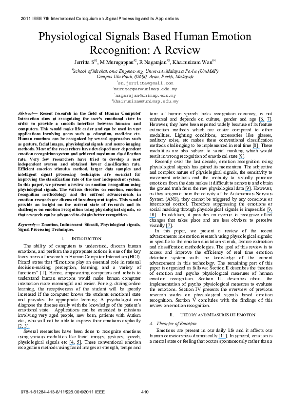 Pdf Physiological Signals Based Human Emotion Recognition A Review