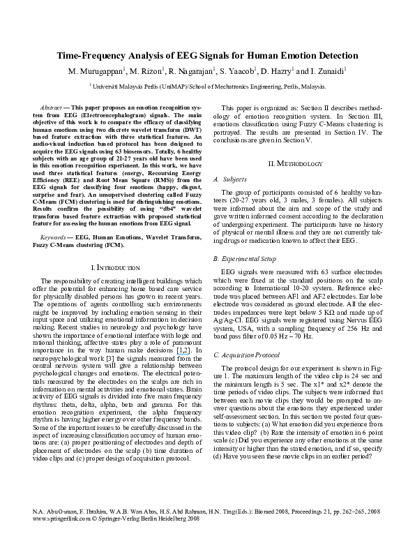 (PDF) Time-Frequency Analysis of EEG Signals for Human Emotion Detection