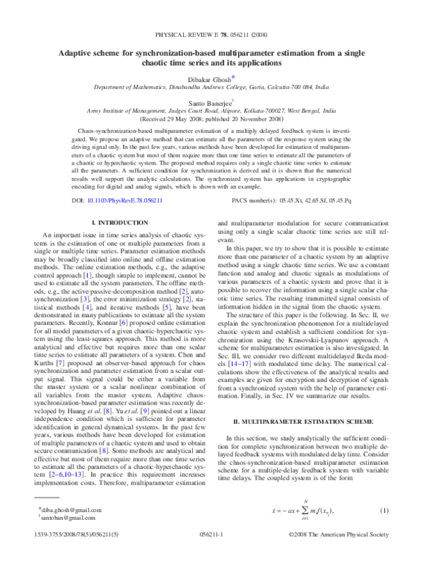 Pdf Adaptive Scheme For Synchronization Based Multiparameter Estimation From A Single Chaotic