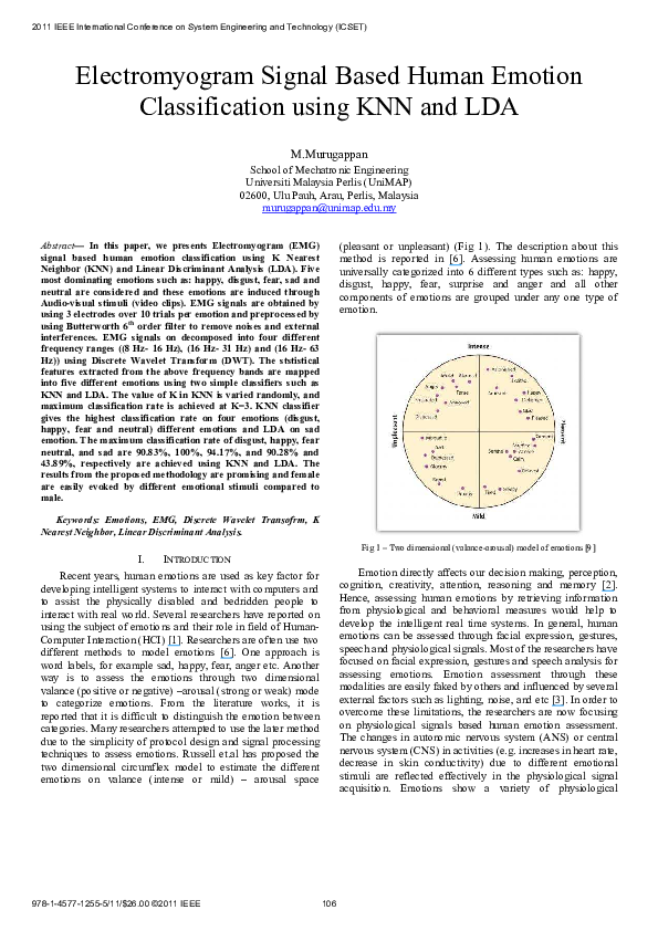 (PDF) Electromyogram signal based human emotion classification using KNN and LDA