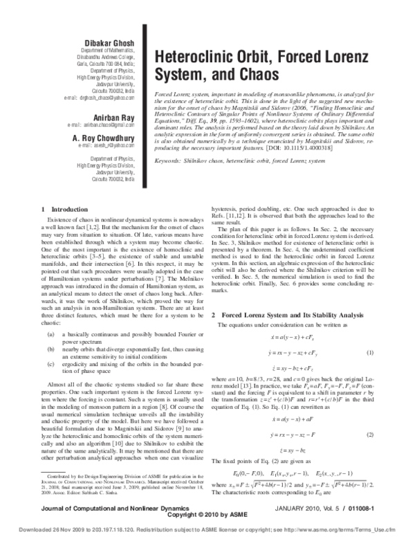 (PDF) Heteroclinic Orbit, Forced Lorenz System, and Chaos