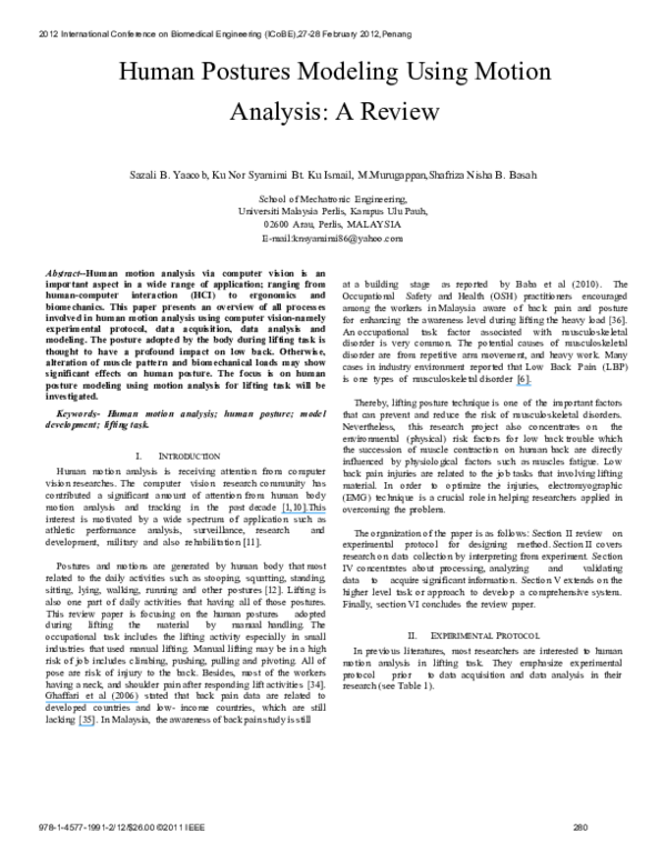 (PDF) Human postures modeling using motion analysis: A review