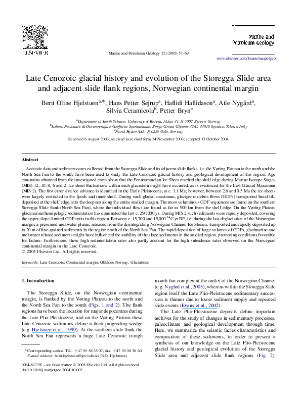 (PDF) Late Cenozoic glacial history and evolution of the Storegga Slide ...