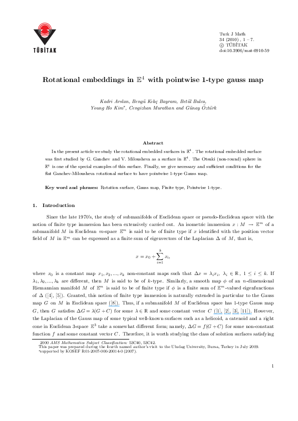 (PDF) Rotational embeddings in E4 with pointwise 1-type gauss map