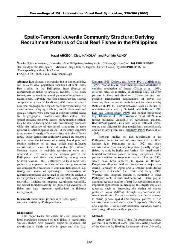 (PDF) Spatio-Temporal Juvenile Community Structure: Deriving ...