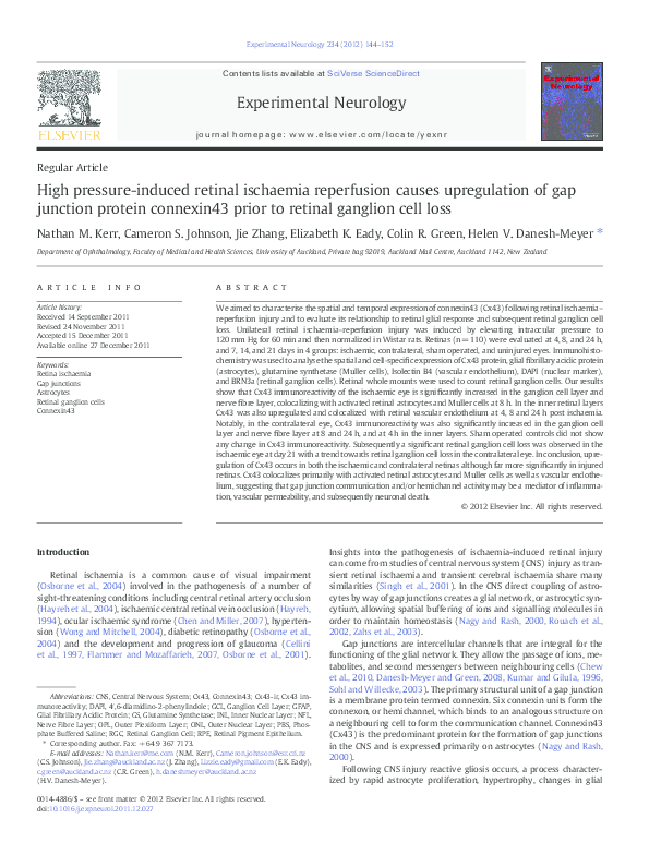 (PDF) High pressure-induced retinal ischaemia reperfusion causes upregulation of gap junction ...