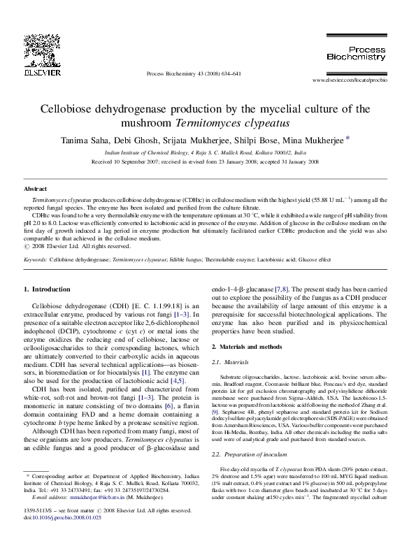 (PDF) Cellobiose dehydrogenase production by the mycelial culture of ...