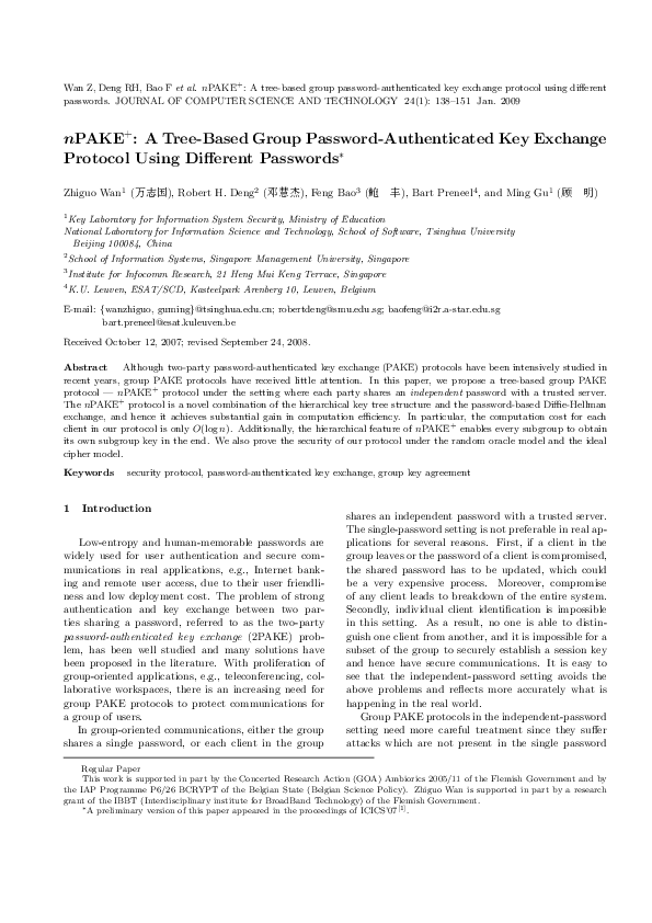 (PDF) n PAKE+: A Tree-Based Group Password-Authenticated Key Exchange Protocol Using Different ...