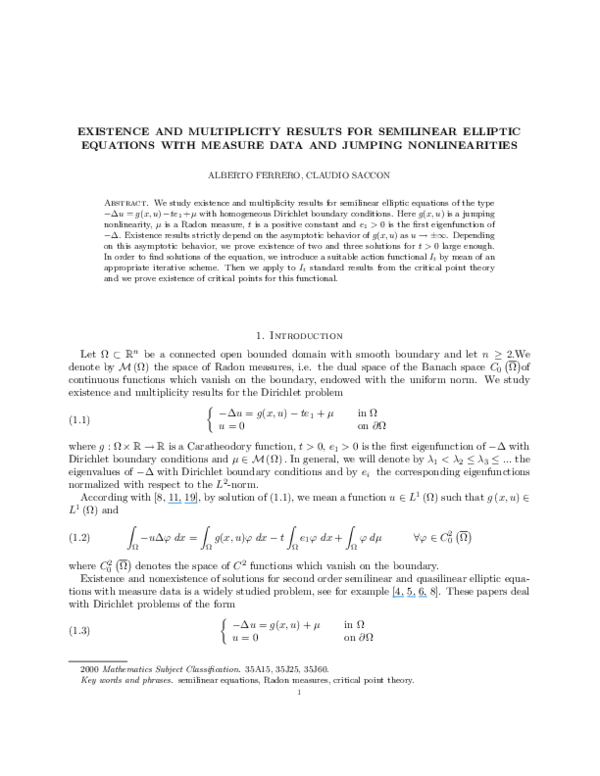 (PDF) Existence and multiplicity results for semilinear equations with measure data