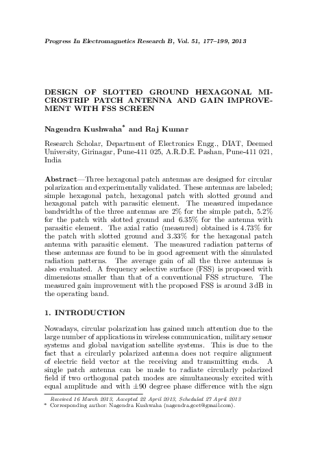 (PDF) Design of slotted ground hexagonal microstrip patch antenna and ...