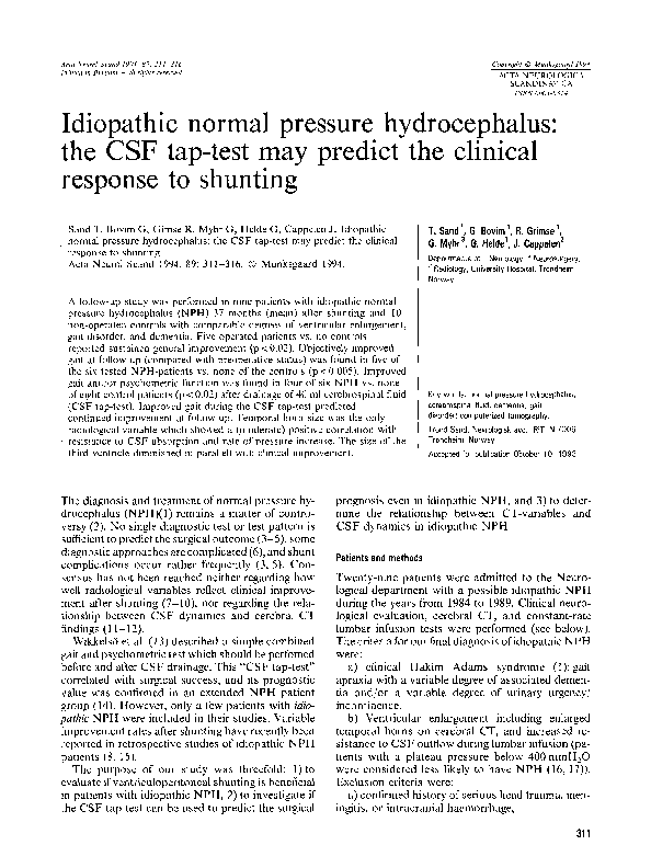 (PDF) Idiopathic normal pressure hydrocephalus: the CSF tap-test may ...