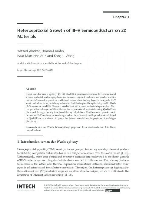 (PDF) Heteroepitaxial Growth of III–V Semiconductors on 2D Materials