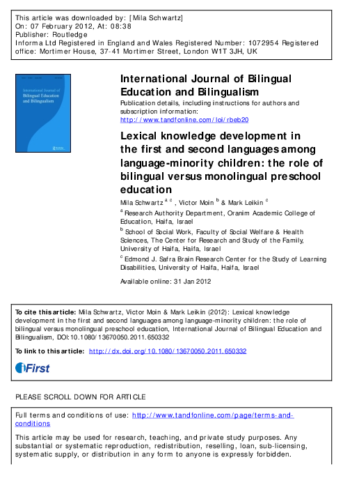 (PDF) Lexical knowledge development in the first and second languages among language-minority ...