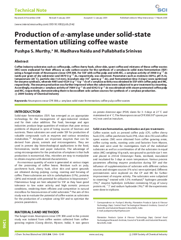 (PDF) Production of α-amylase under solid-state fermentation utilizing coffee waste