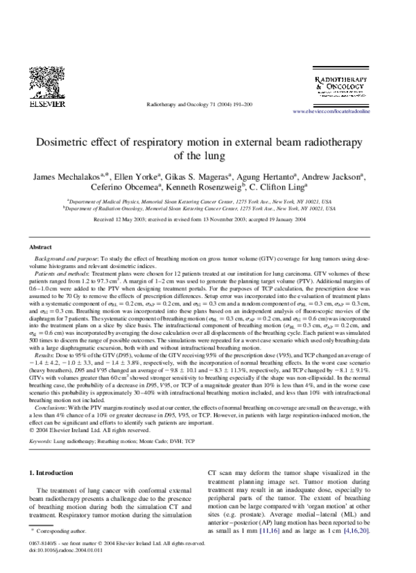 (PDF) Dosimetric effect of respiratory motion in external beam radiotherapy of the lung