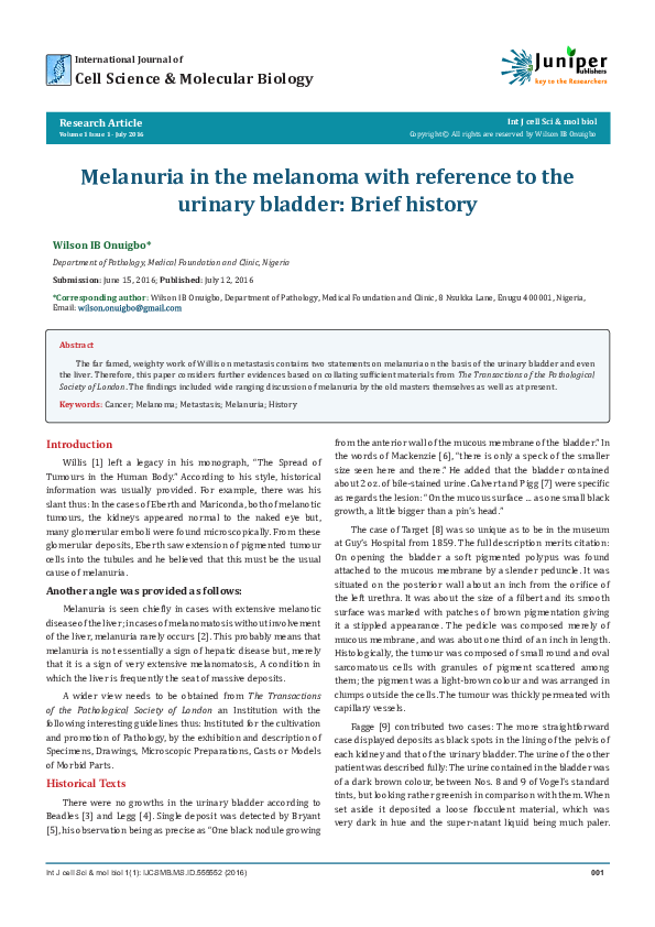 (PDF) Melanuria in the melanoma with reference to the urinary bladder ...