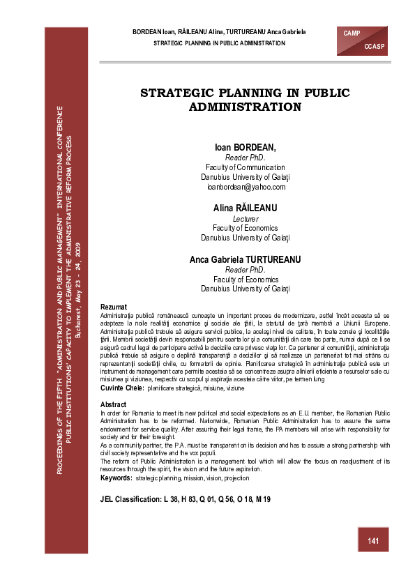 (PDF) Strategic Planning in Public Administration