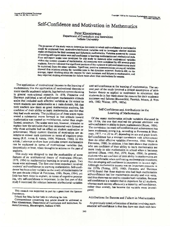 Self-confidence and motivation in mathematics