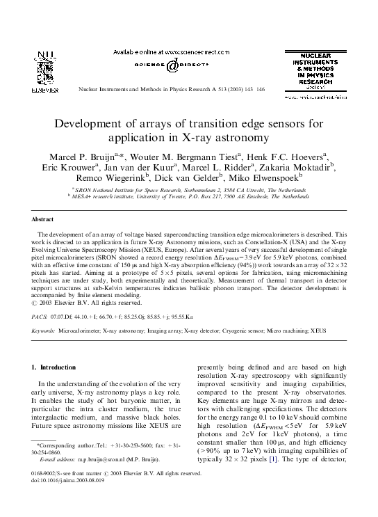 (PDF) Development of arrays of transition edge sensors for application in X-ray astronomy