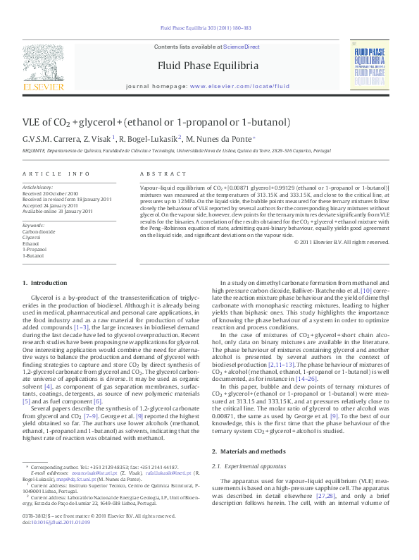 (PDF) VLE of CO 2 + glycerol + (ethanol or 1-propanol or 1-butanol