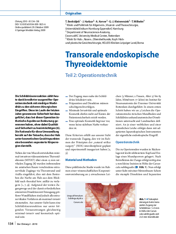 (PDF) Transoral endoscopic thyroidectomy: Part 2: Surgical technique