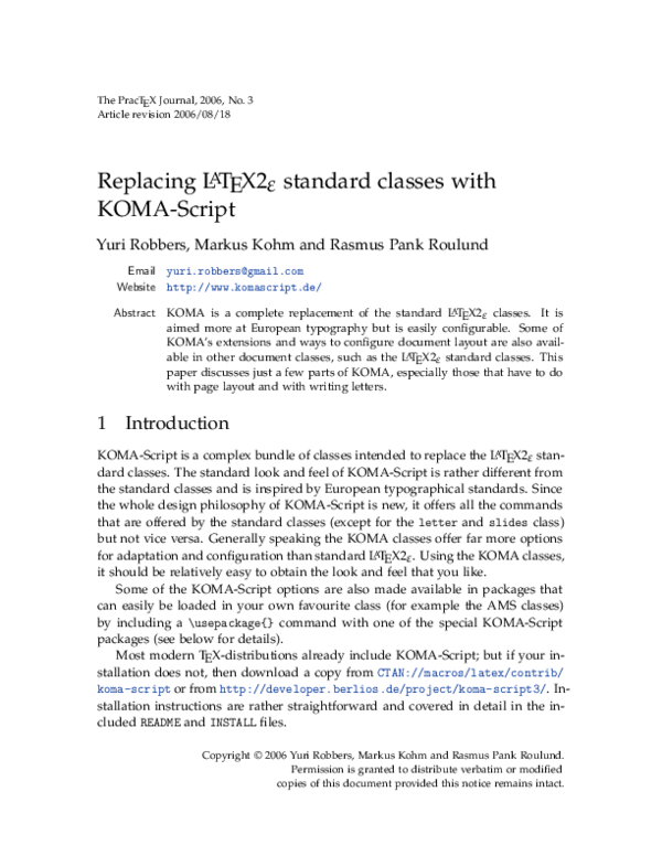 (PDF) Replacing LATEX2e standard classes with KOMA-Script