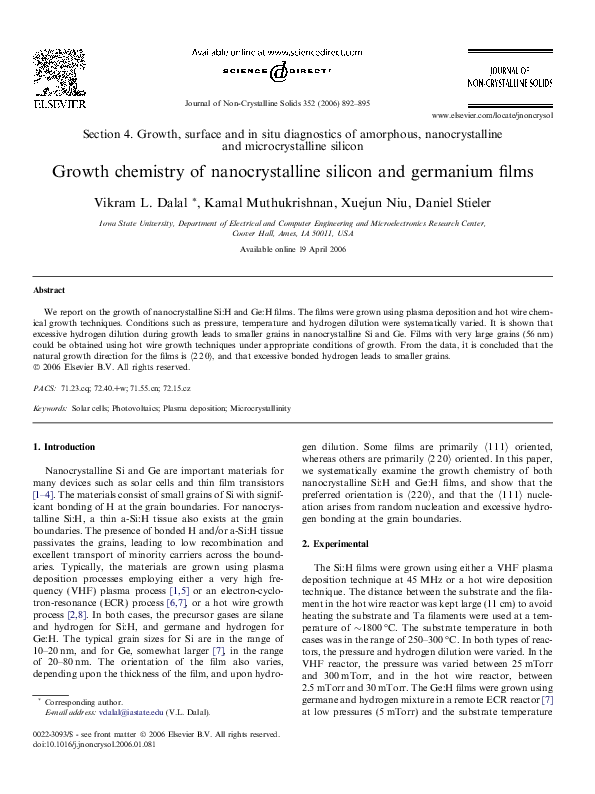 (PDF) Growth chemistry of nanocrystalline silicon and germanium films