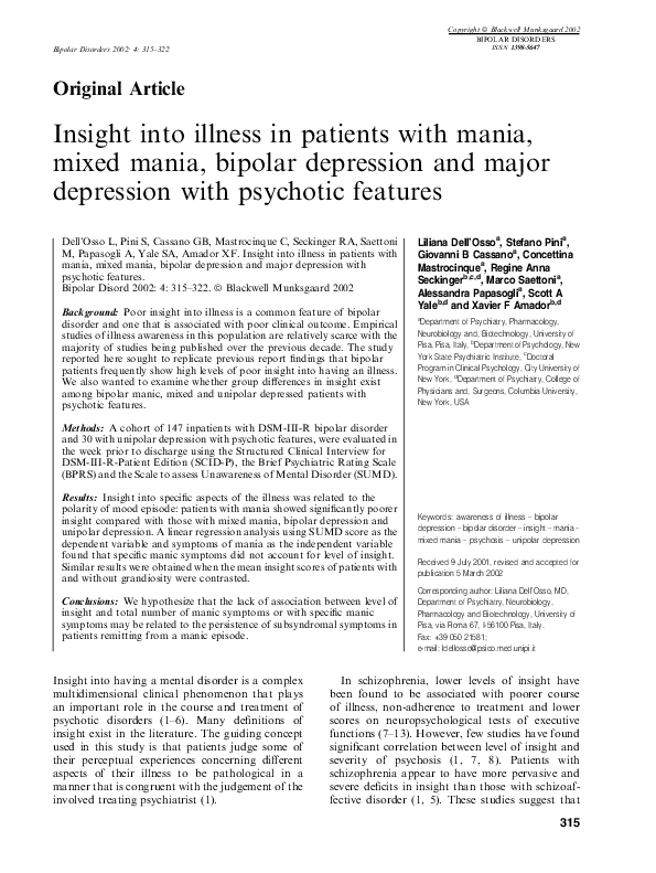 (PDF) Insight into illness in patients with mania, mixed mania, bipolar ...