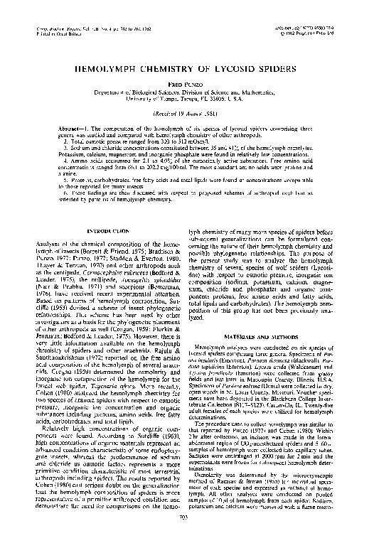 (PDF) Hemolymph chemistry of lycosid spiders