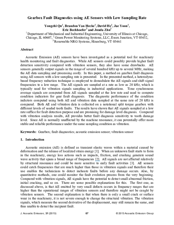 (PDF) Gearbox Fault Diagnostics using AE Sensors with Low Sampling Rate