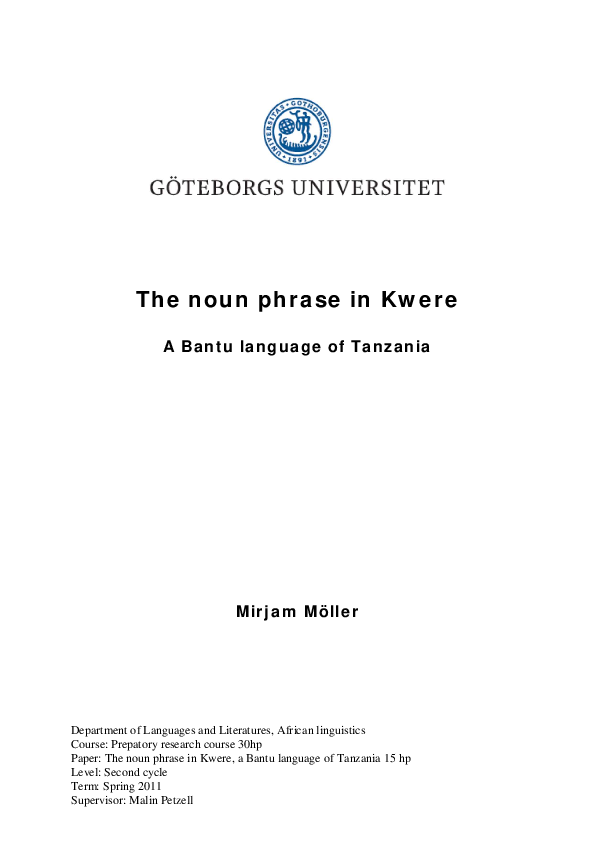 (PDF) The noun phrase in Kwere A Bantu language of Tanzania