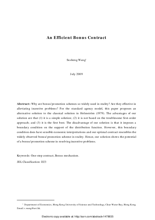 (PDF) An Efficient Bonus Contract