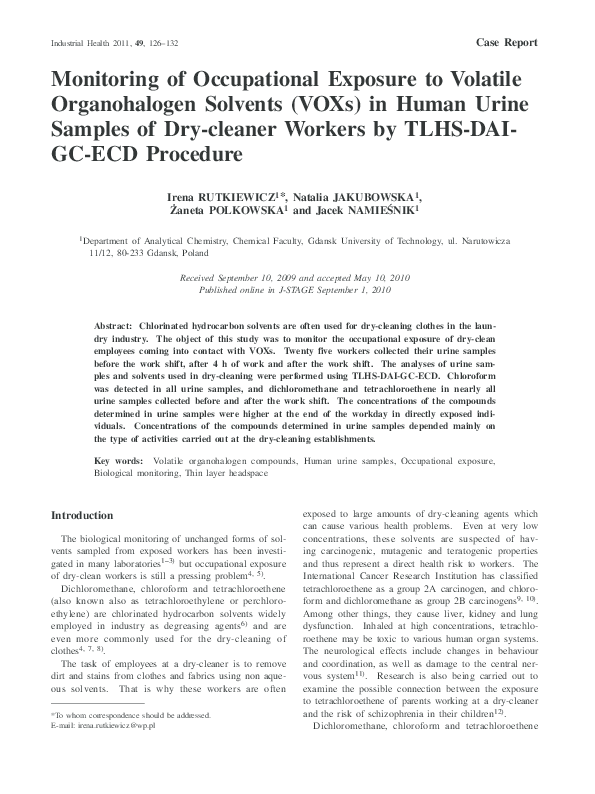 (PDF) Monitoring of Occupational Exposure to Volatile Organohalogen ...
